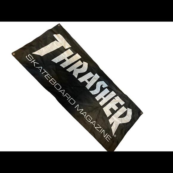 Other | Thrasher Magazine Logo Skateboard Banner Black 58x 25 | Poshmark
